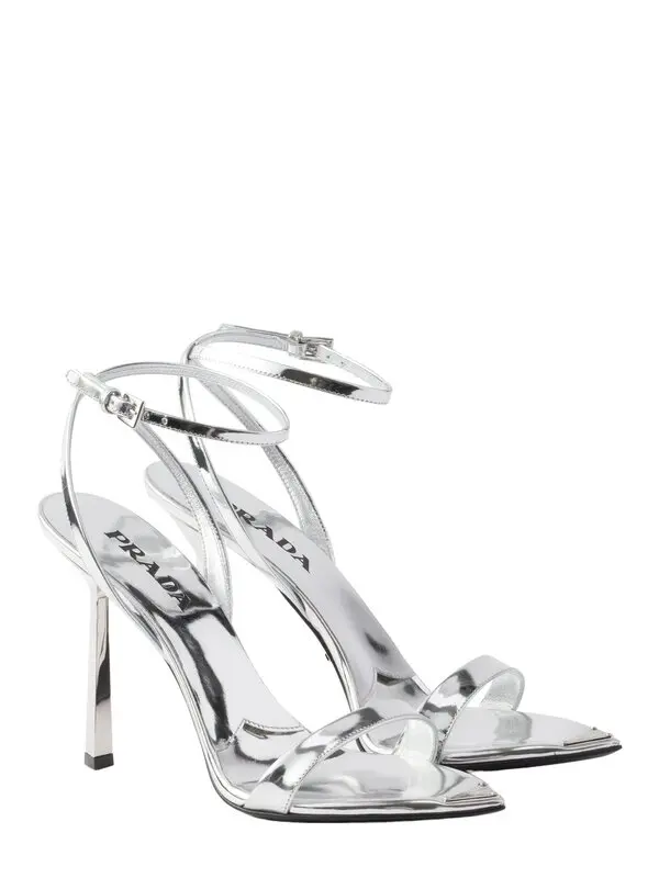 Prada Metallic Leather High-heeled Sandals With Ankle Strap - Silver