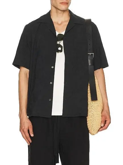 CORRIDOR Paisley Embroidery Short Sleeve Shirt - Black