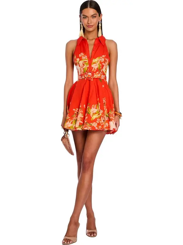 Hemant & Nandita Printed Belted Mini Dress - Orange