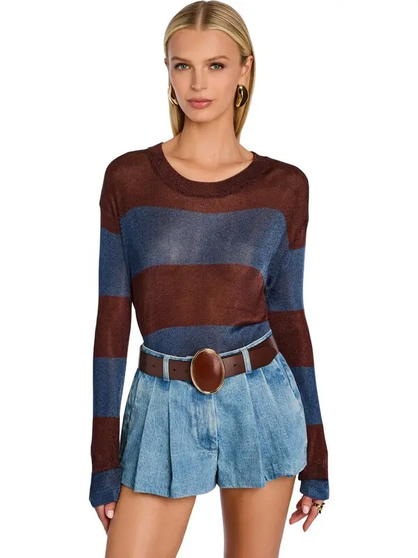 SEROYA Hana Metallic Knit Top - Rust/navy