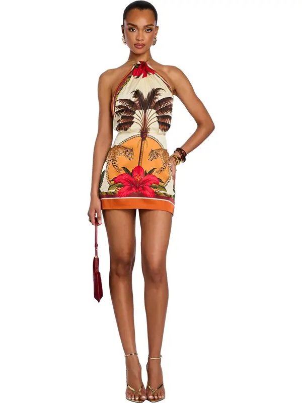 Retrofete Cymbeline Dress Tropical Animal Print Halterneck Mini - Jardim Botanico