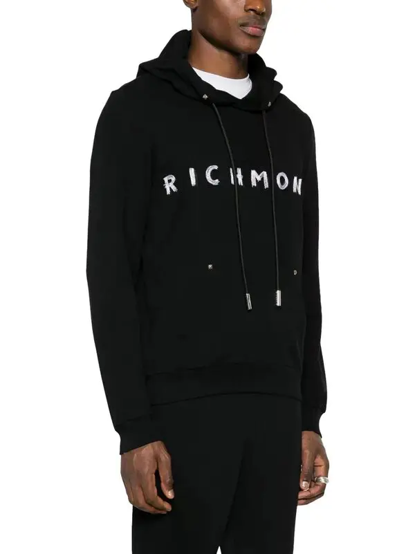 John Richmond Logo Embroidered Hoodie - Black
