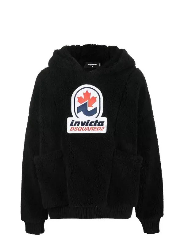 Dsquared2 Logo Patch Fleece Hoodie - Black