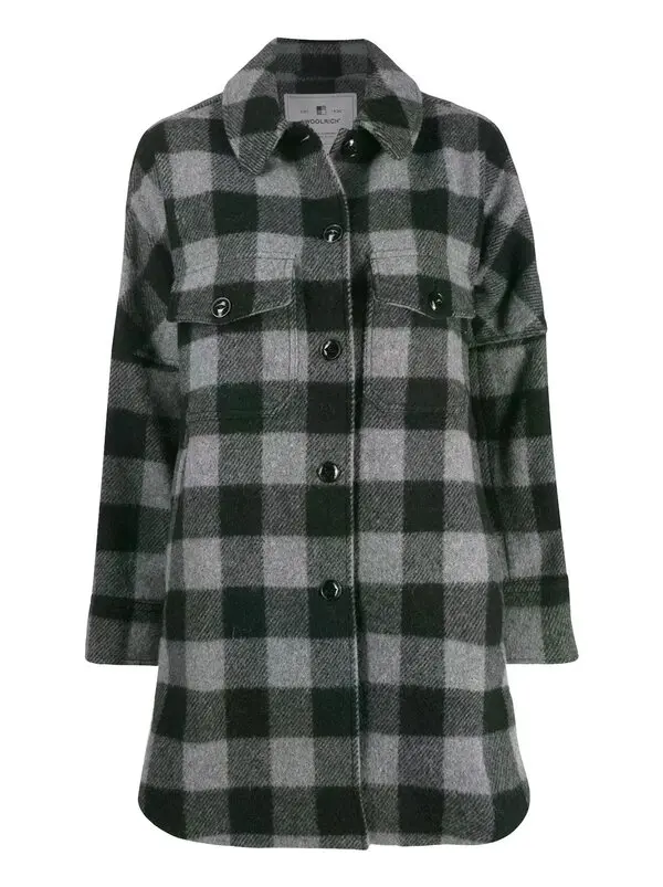 Woolrich Single-breasted Check Coat - Grey