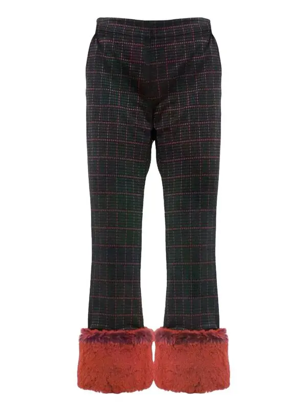 Viktor & Rolf Check-pattern Faux-fur Trim Trousers - Black