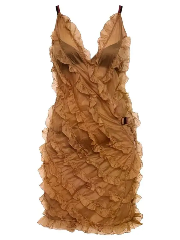 Dsquared2 Sheer Draped Ruffled Mini Dress - Brown