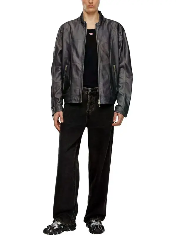 DIESEL® Sheepskin Leather Biker Jacket - Black