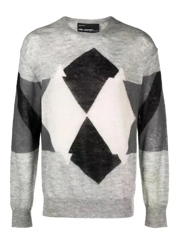 Neil Barrett Argyle Check-pattern Jumper - Grey