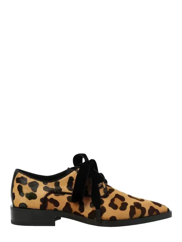 LANVIN Leopard-print Eyelet Derby Shoes - Brown