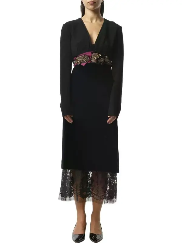 LANVIN Crystal-embellished Lace Trim Dress - Blue