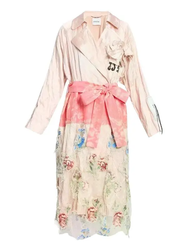 Erdem Floral Embroidered Belted Coat - Pink