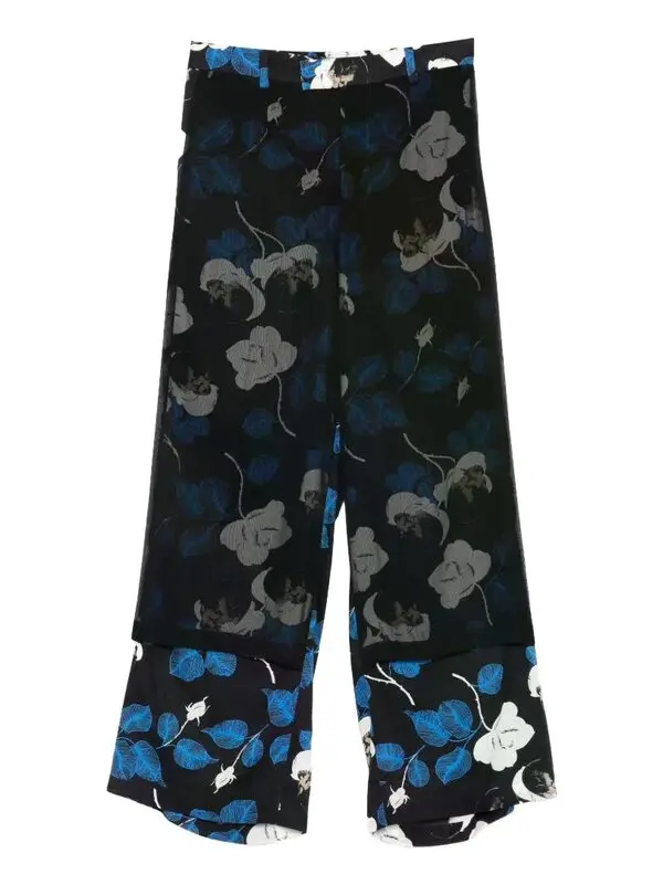 Undercover Floral Print Layered Wide Leg Trousers - Black
