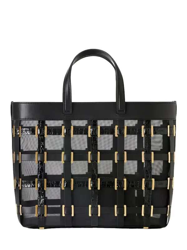 Elisabetta Franchi Small Mesh Tote Bag With Gold Tone Embellishments - Black
