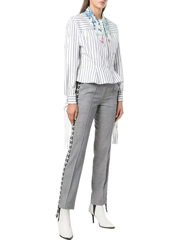 Off-White Striped Shirt With Scarf Collar And Floral Print - White