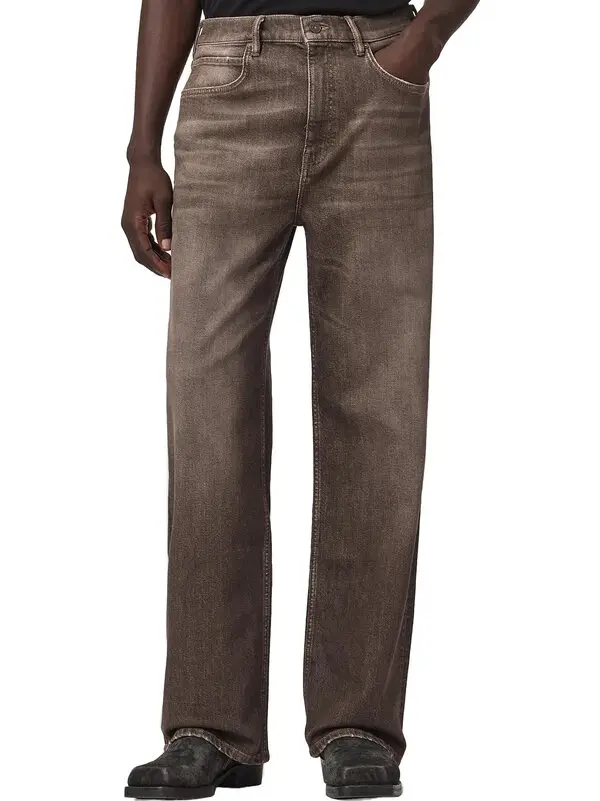 ALLSAINTS Lenny Loose Fit Wide Leg Denim Jeans - Washed Brown