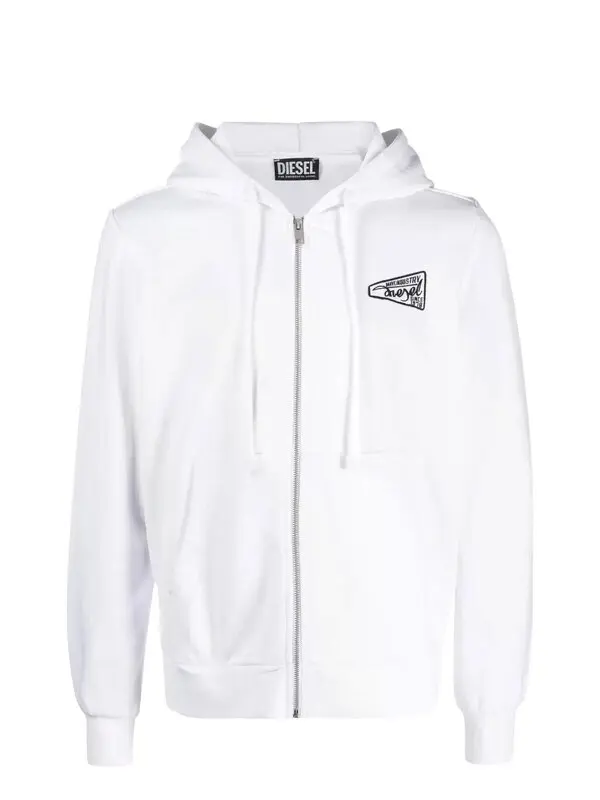 DIESEL® Logo Print Zip Up Hoodie - White
