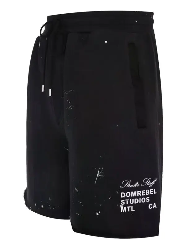DOMREBEL Paint Splatter Logo Print Shorts - Black