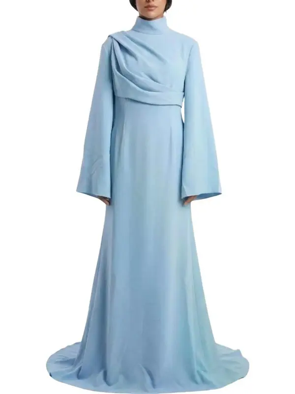 Solace London Draped Flared-sleeve Dress - Blue