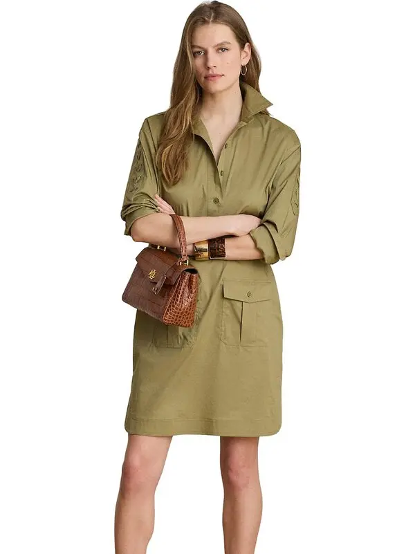 Ralph Lauren Lace-up Trim Cotton-blend Shirtdress - Light Agave