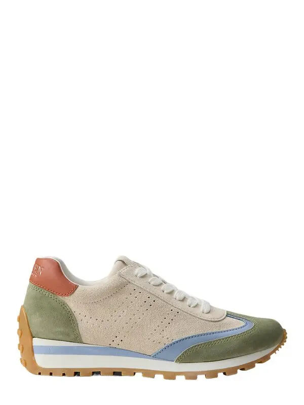 Ralph Lauren Dani Perforated Suede Sneakers - Explorer Sand/green