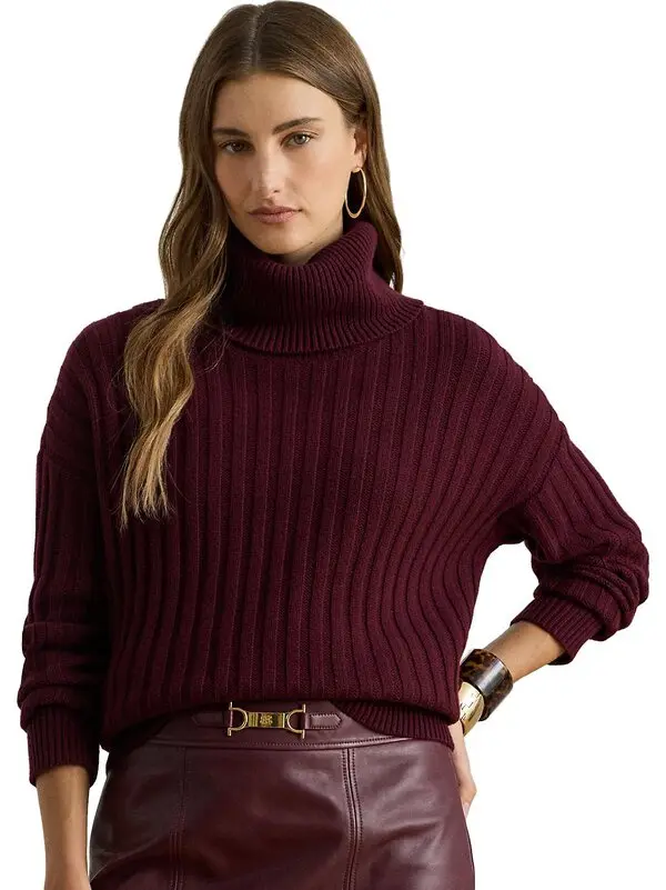 Ralph Lauren Wool-blend Ribbed Turtleneck Sweater - Dark Garnet