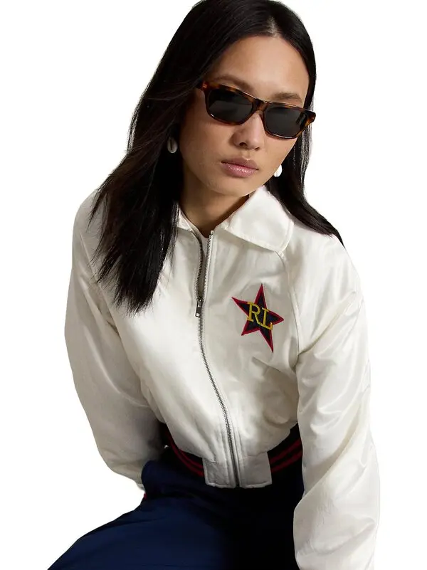 Ralph Lauren Logo Satin Bomber Jacket - White Sand