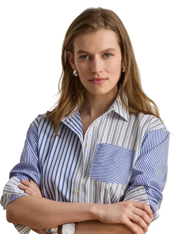Ralph Lauren Relaxed Fit Striped Cotton Broadcloth Shirt - Blue/white Multi