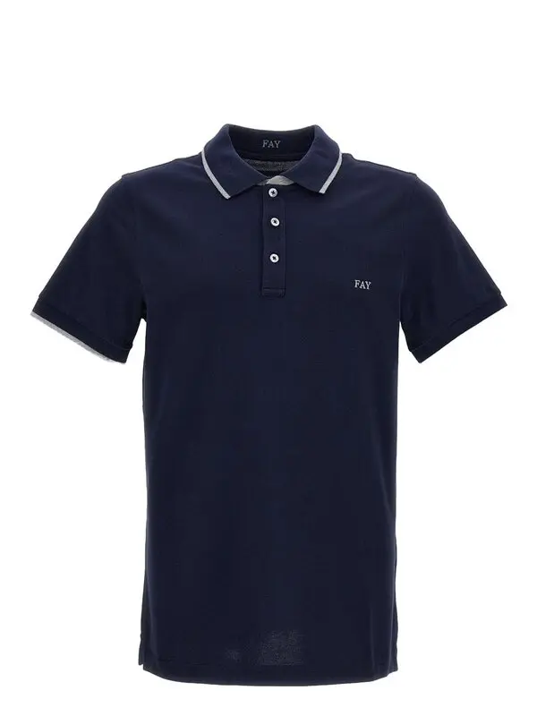 FAY Polo Piquet Stripes - Blue
