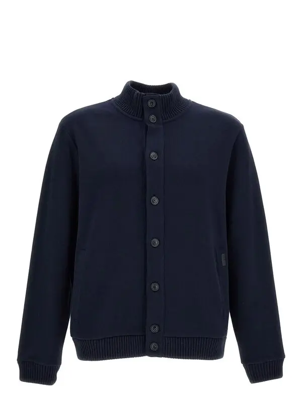 FAY Piqué Fleece Jacket With Stand Collar And Button Closure - Blue