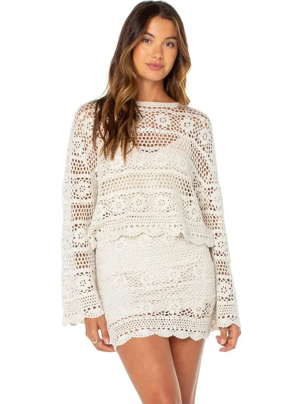 Roxy Blue Water Crochet Sweater - Cloud Dancer Solid