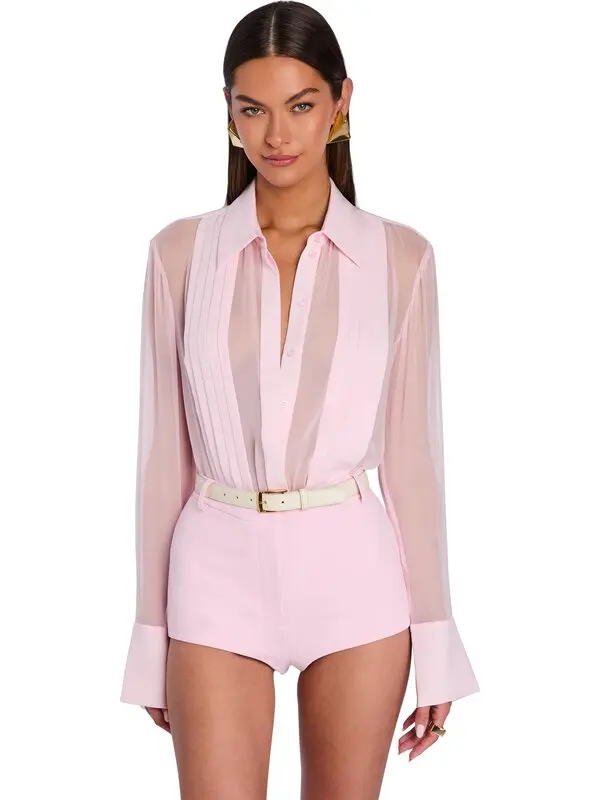 SANS FAFF Meghan Panelled Silk Blouse - Blush Pink