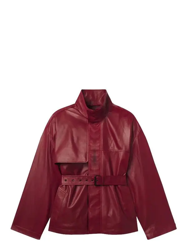 FRAME X Alexandra Leclerc Leather Trench Coat - Burgundy