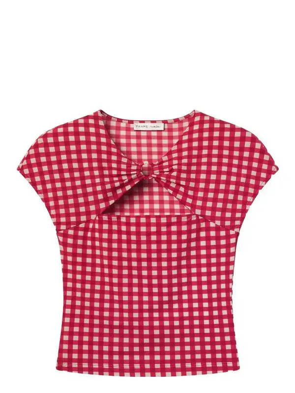 FRAME X Alexandra Leclerc Gingham Stretch Mesh Top - Red