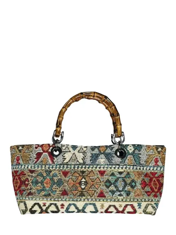 RUJ HERITAGE Jacquard Mini Tote Bag With Bamboo Handles - Blue