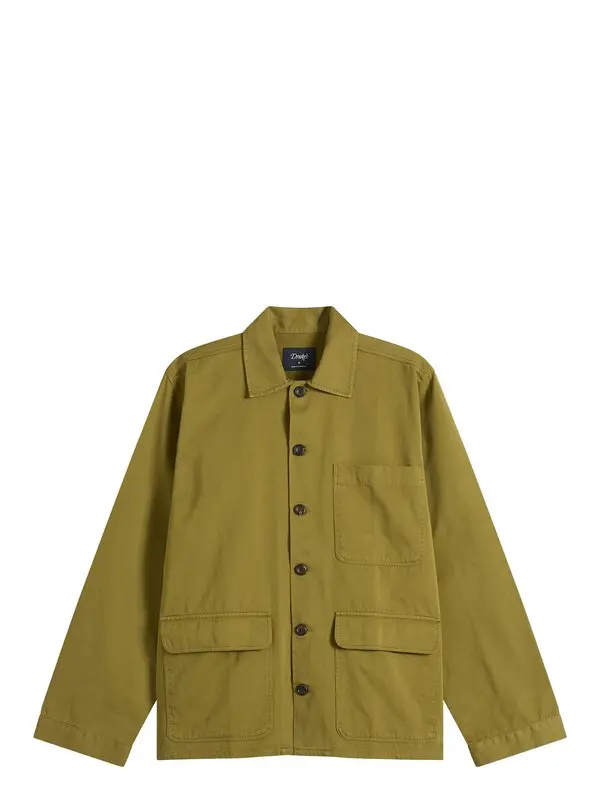 DRAKE'S Textured Twill 3-pocket Overshirt - Military Grn
