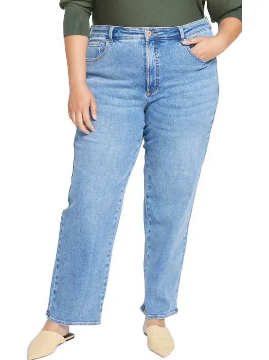 Universal Standard Etta High Waist Ankle Straight Leg Jeans - Distressed Washed Indigo Blue
