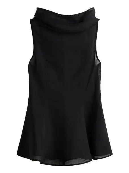 H&m Ramie-blend Peplum Top With Cowl Neck - Black