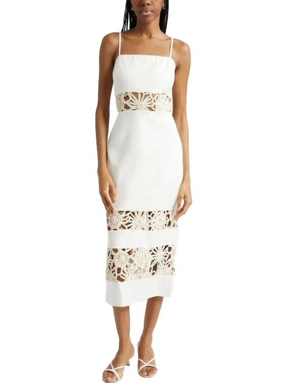 Ramy Brook Aaliyah Lacy Inset Midi Dress - Ivory
