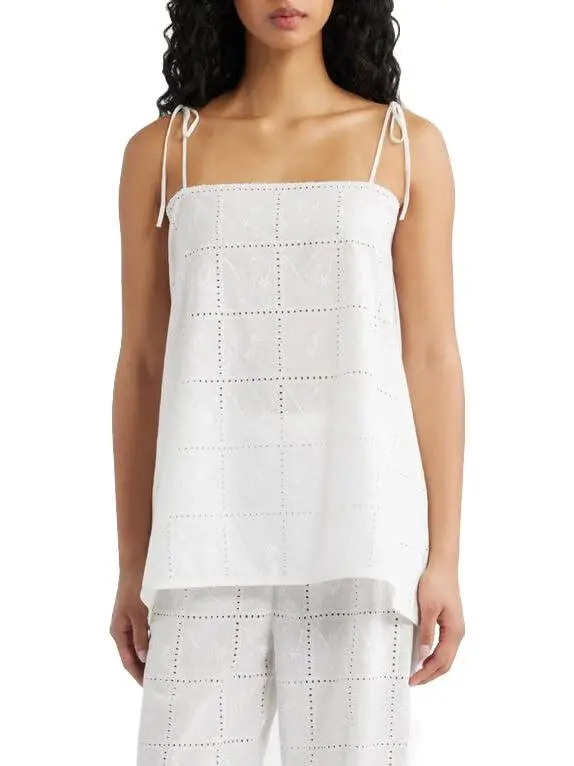 Faithfull The Brand Mora Broderie Anglaise Tie Shoulder Top - Broderie White