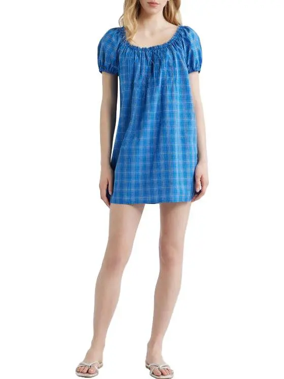 Faithfull The Brand Costa Minidress - Flor Check - Cobalt