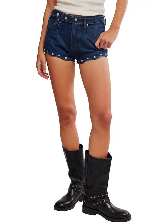 Free People Stud Detail Denim Shorts - Midnight Oil