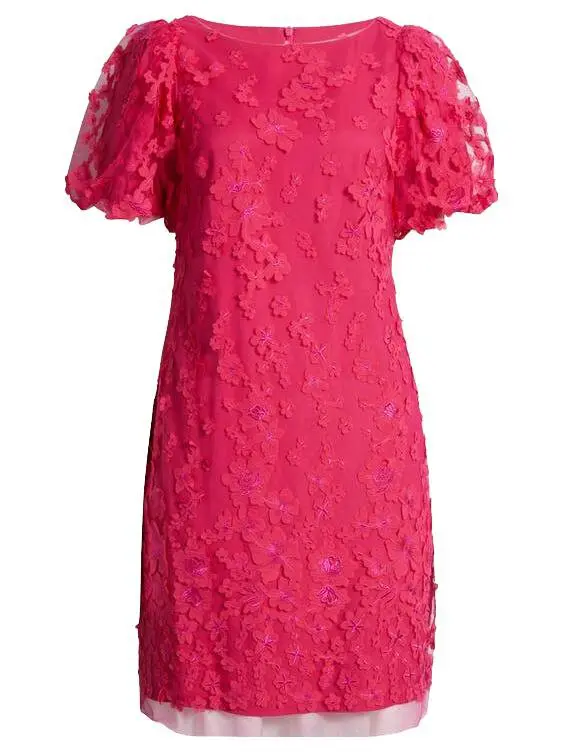 Eliza J Puff Sleeve Shift Dress - Hot Pink