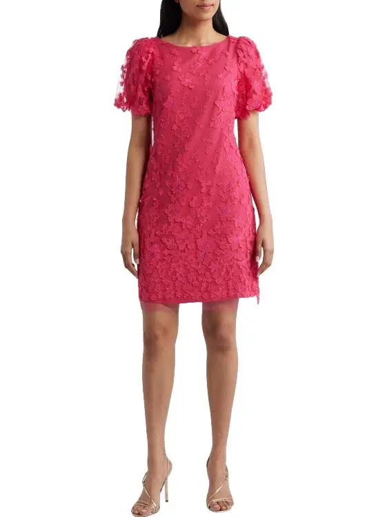 Eliza J Puff Sleeve Shift Dress - Hot Pink