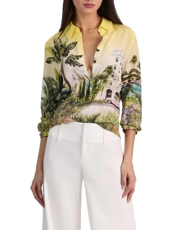 Alice + Olivia Willa Print Silk Button-up Shirt - Pure Paradise