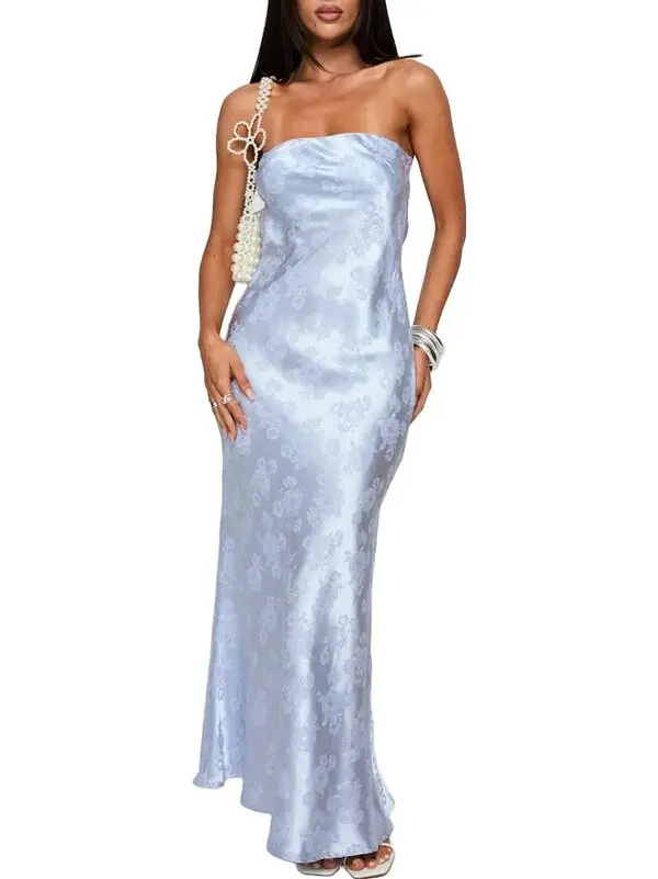 Princess Polly Haley Strapless Jacquard Gown - Blue Jacquard
