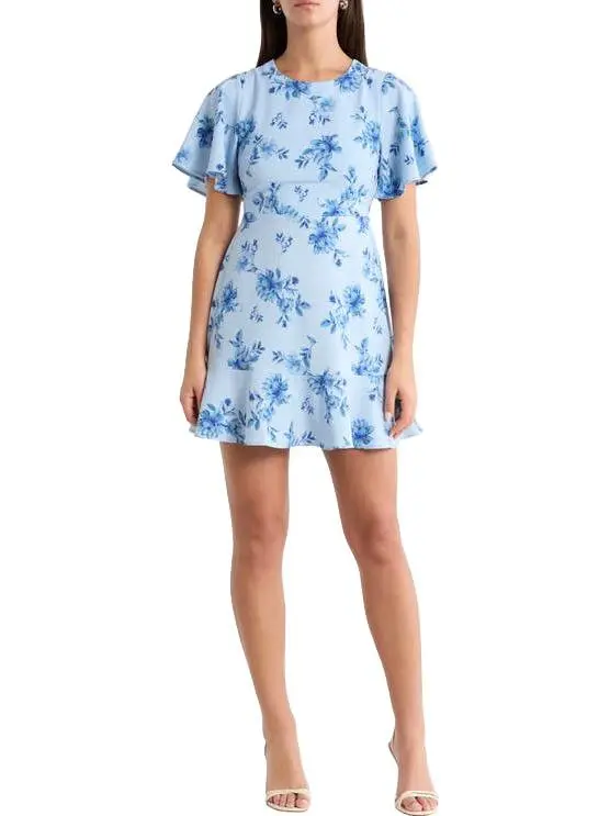 SUGARLIPS Floral Print Ruffle Hem Dress - Blue