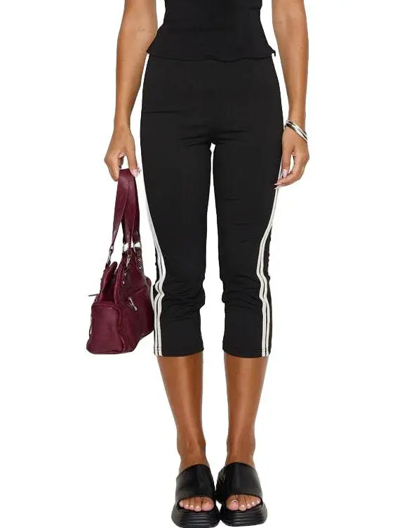 Princess Polly Capri Pants With Side Stripes - Black