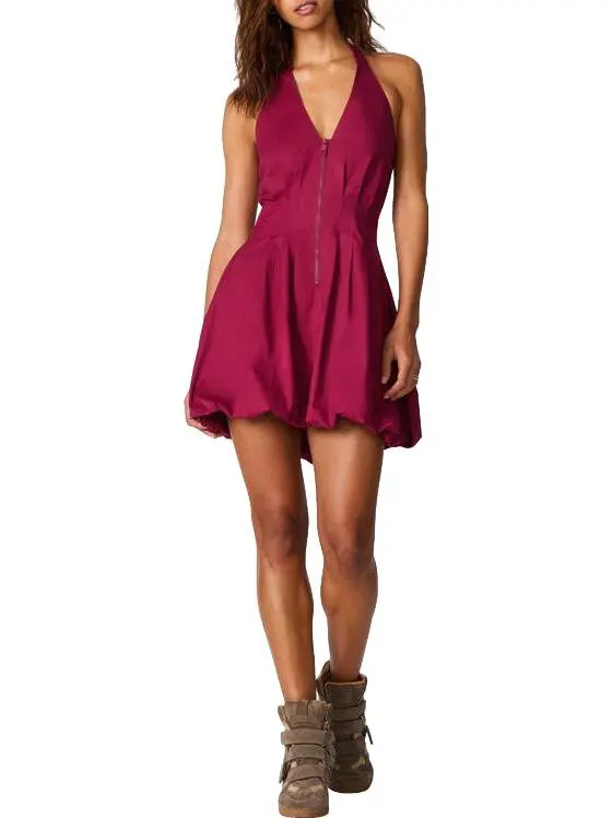 Steve Madden Halter Neck Pleated Minidress - Dark Red