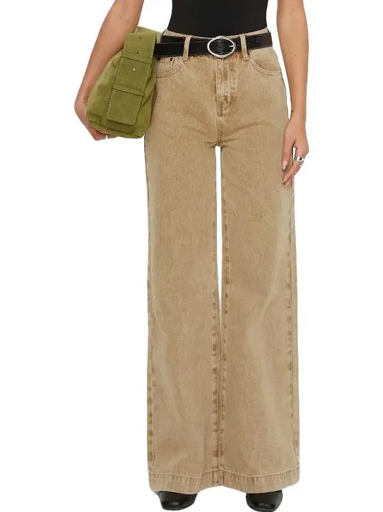Princess Polly Goldie High Waist Wide Leg Jeans - Tan