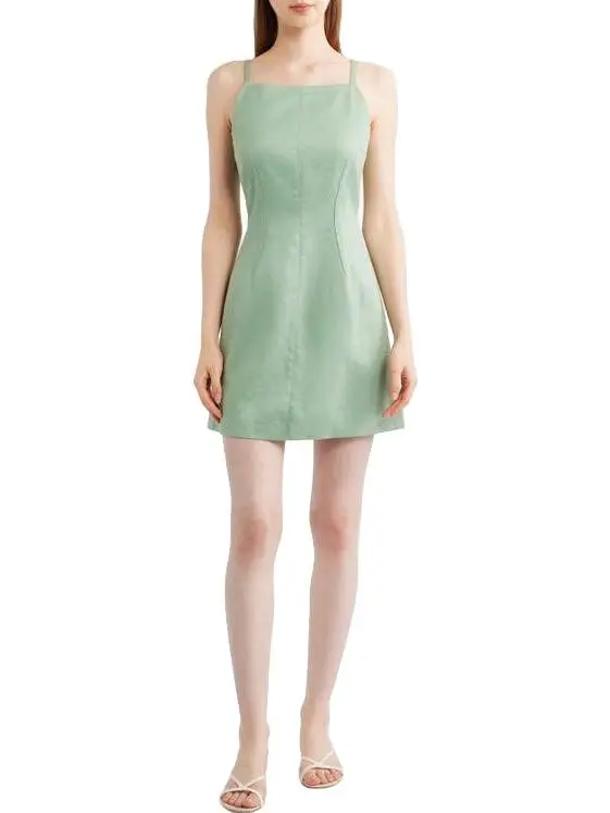 Theory Apron Linen Blend Mini Dress - Delicate Green